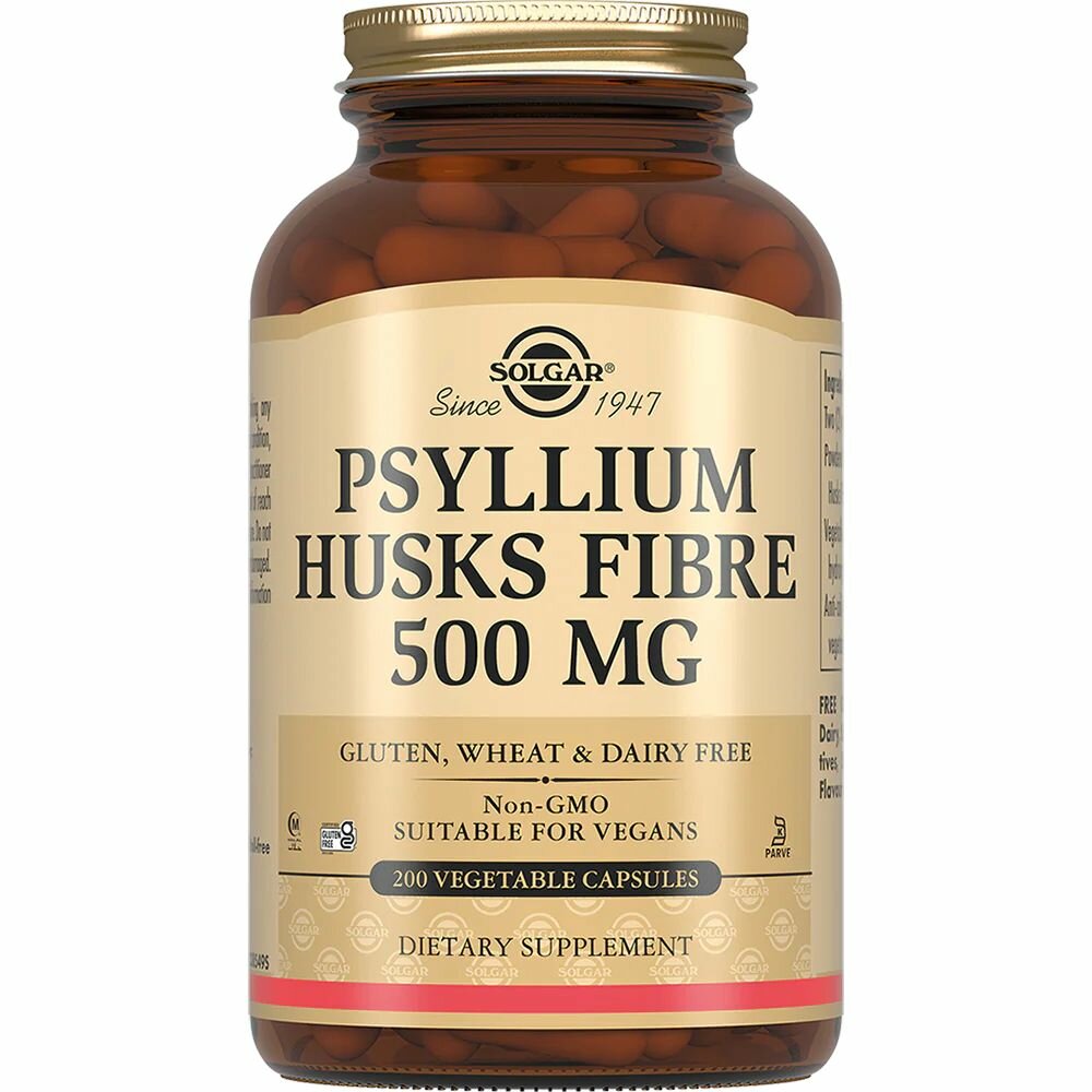 БАД Solgar Капсулы "Псиллиум, пищевые волокна 500 мг", 200 шт. Psyllium Husks Fiber 500 mg