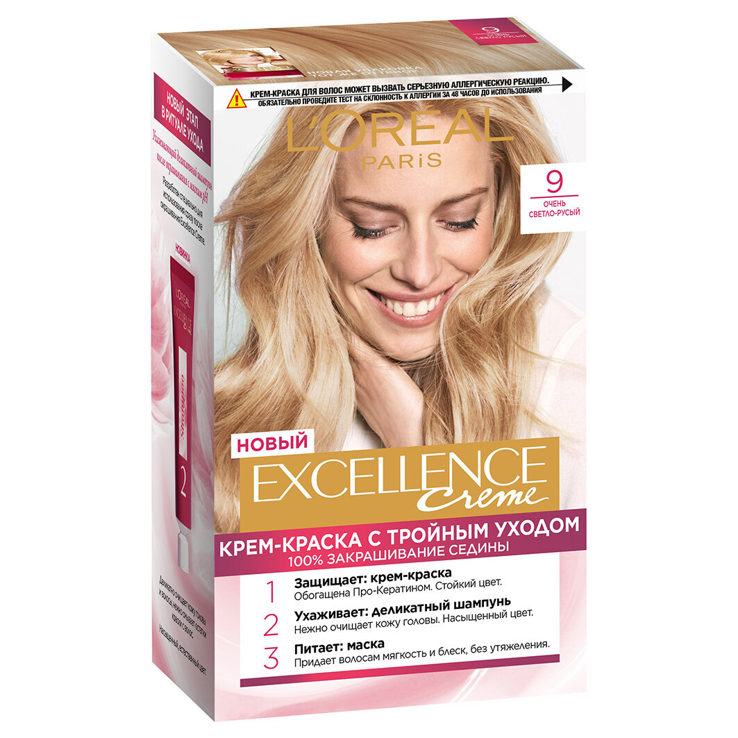Краска для волос L'Oreal Paris стойкая Excellence, тон 9 Очень светло-русый