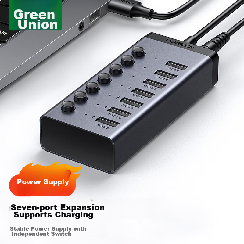 Lulian USB3.0 Hub, One-To High-Speed Expansion Dock, Laptop And Desktop Computer Hard Drive Keyboard Mouse Hub, Extension Cable Dock with 12V2A Power Supply
