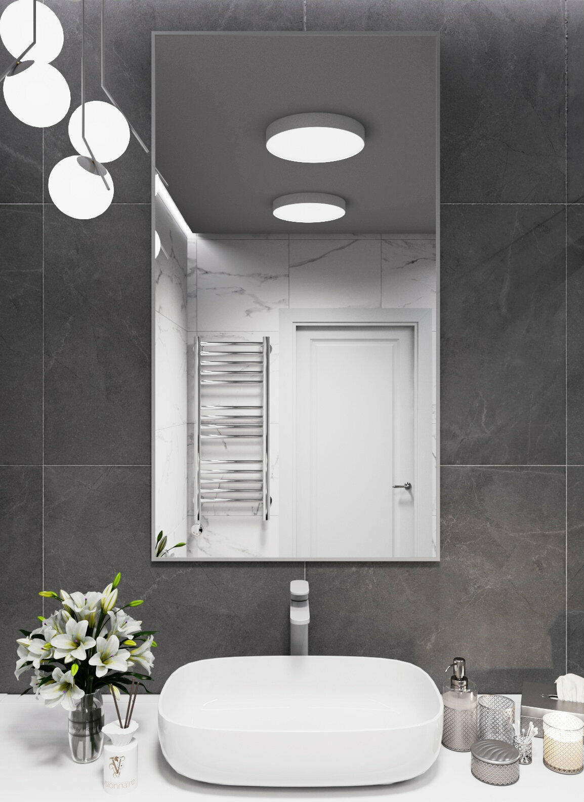 Зеркало в алюминиевой раме настенное ONE MIRROR 120х60 см. Серебро