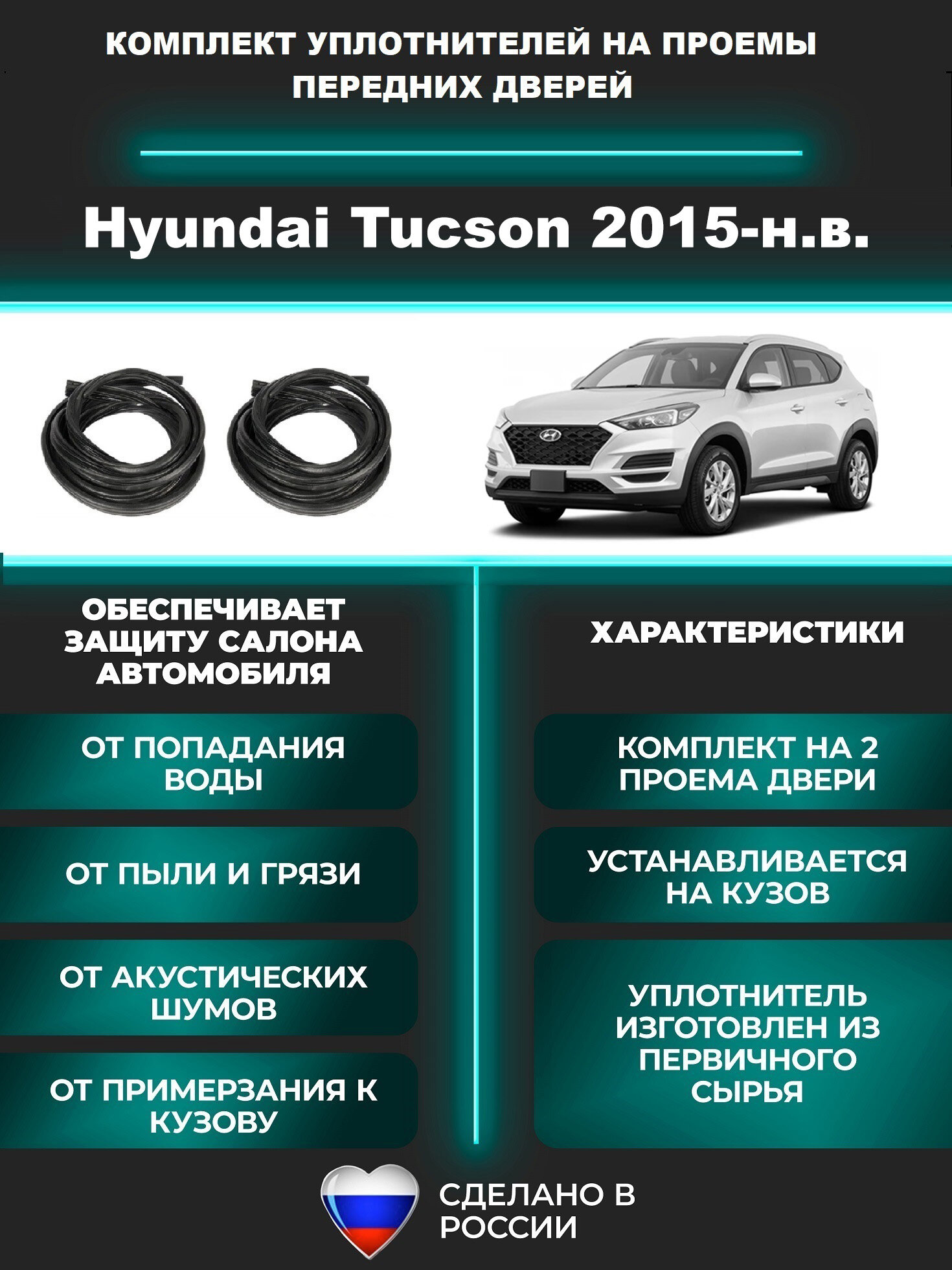 Комплект уплотнителей проемов передних дверей, подходит на Hyundai Tucson 2015-н. в, Хендай Туксон, Туссан -2 шт