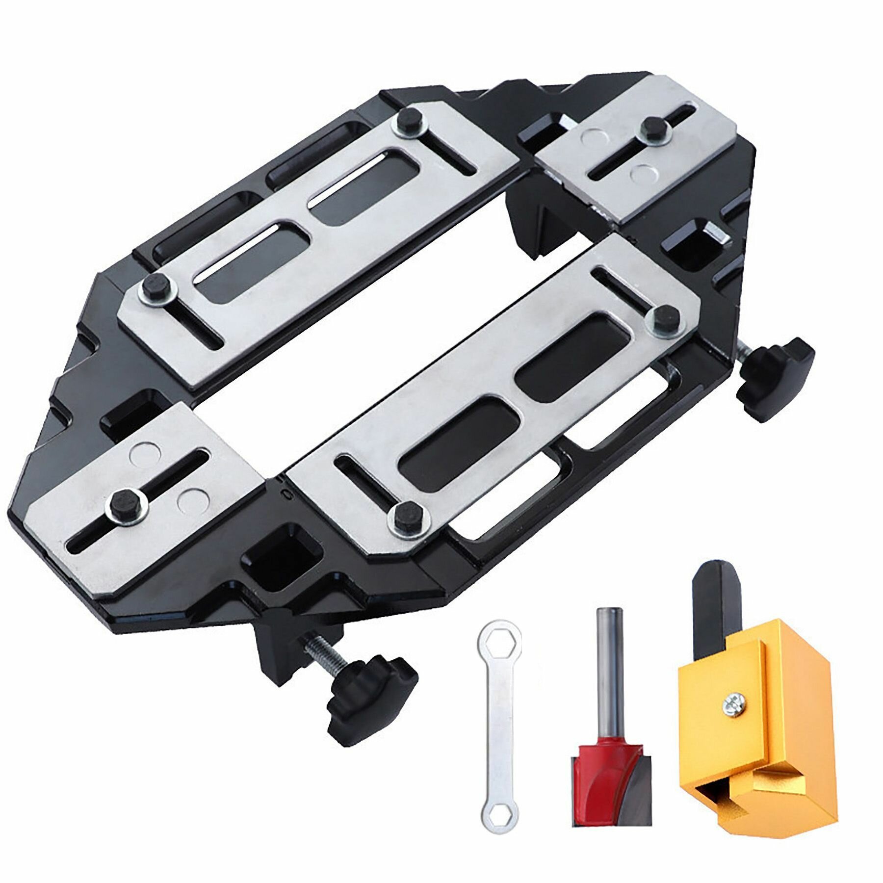 Шаблон для врезки петель и замков, устройство для открывания отверстий в деревообработке с прорезным локатором для установки дверного замка