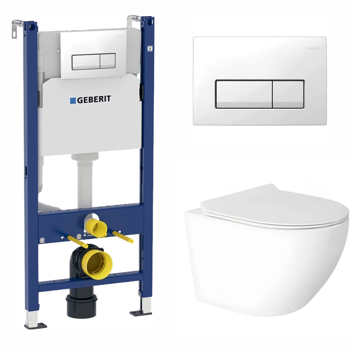 Комплект 3 в 1 инсталляция Geberit Duofix + Подвесной унитаз Enio Indigo с кнопкой Delta 51 белой 111.153.00.1+111.839.00.1+115.105.11.1 + EN2870533