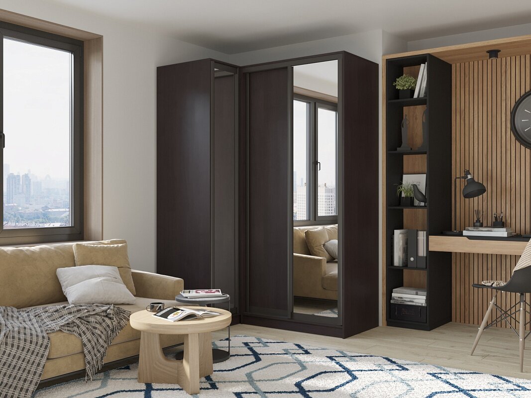 Шкаф-купе угловой МебельЛэнд24 Ромео - 6 Венге Цаво 160x60x220 для одежды трехдверный с 2 зеркалами