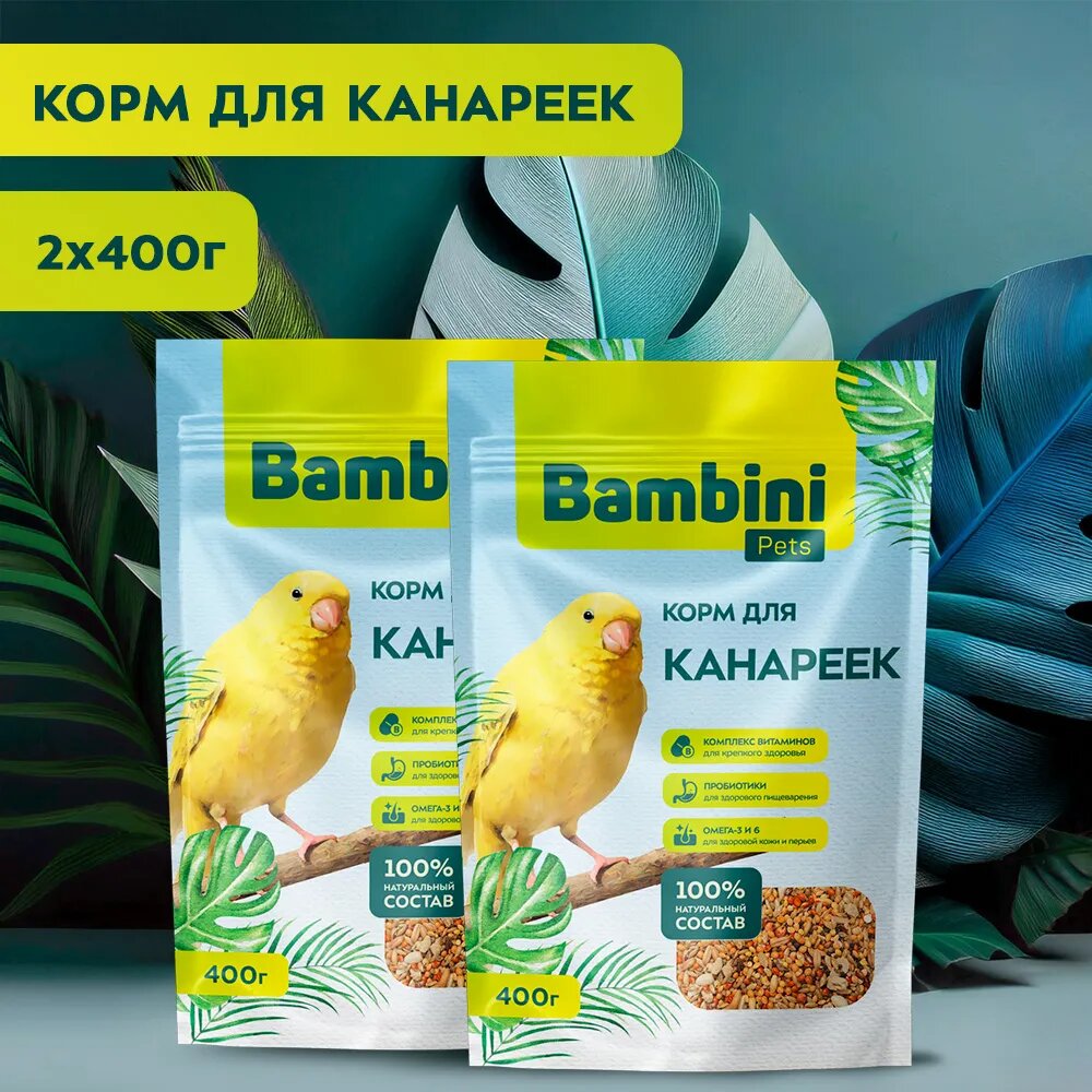 Сбалансированный повседневный корм Bambini Pets для канареек, 2 шт х 400 гр
