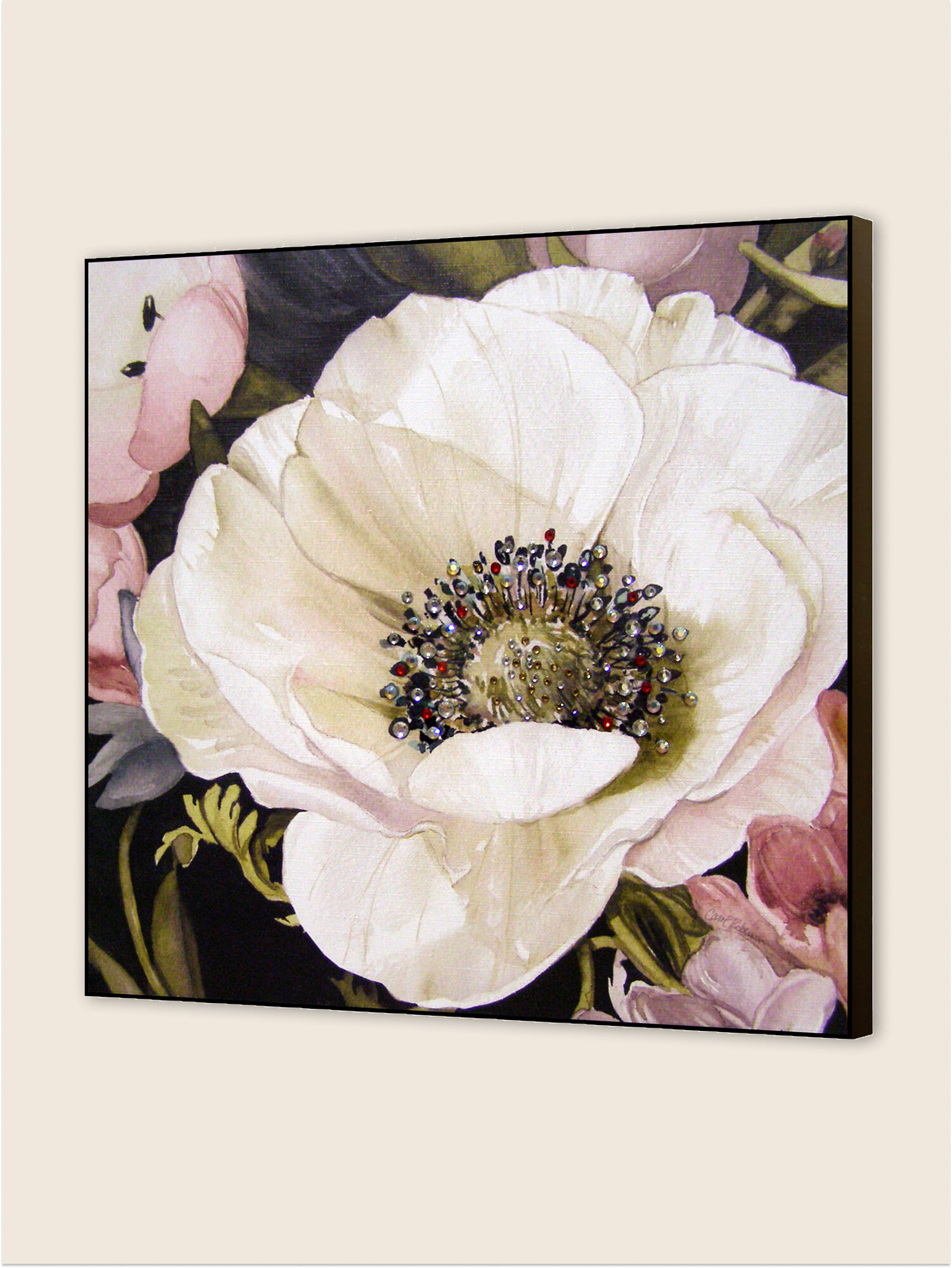 Картина настенное панно для прихожей в рамке 30х30 со стразами Нежный цветок 2 парный сюжет