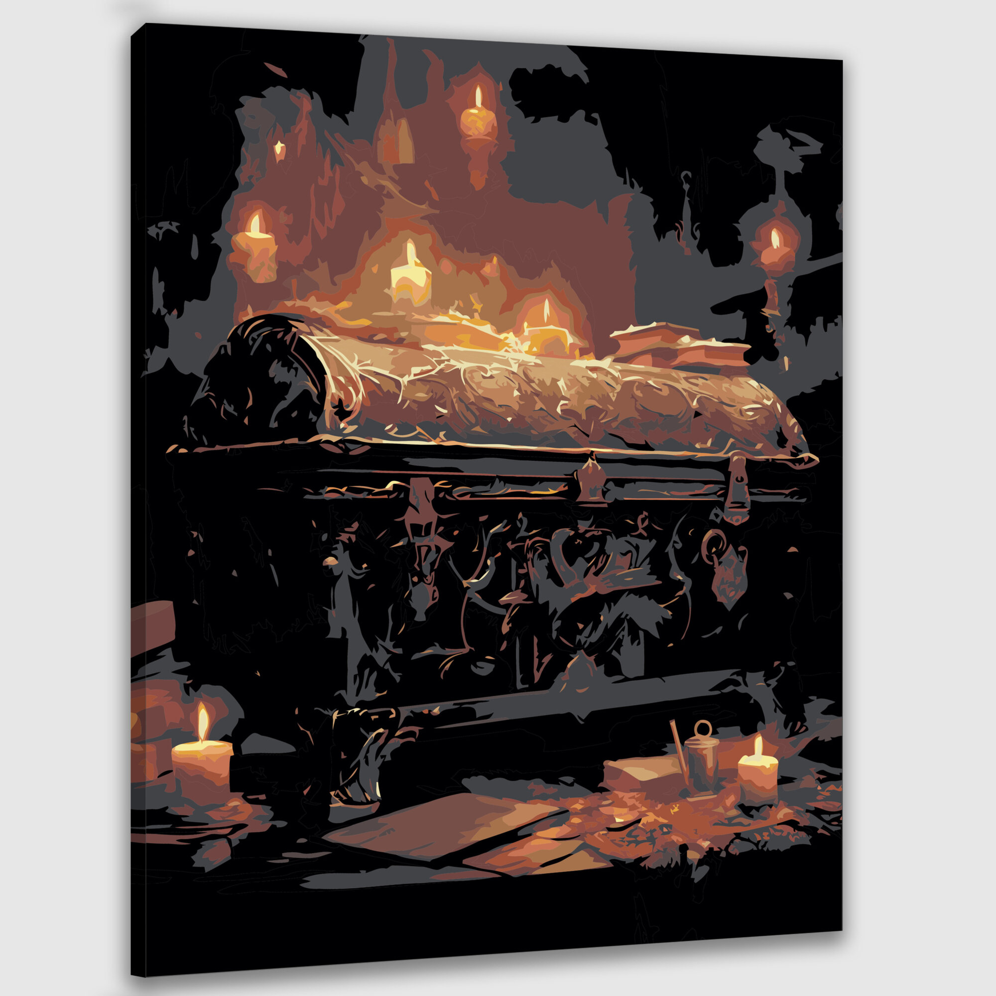 Картина по номерам 40x50 см, сундук, резьба, таинственность, очарование, кабинет, фолианты, свечи