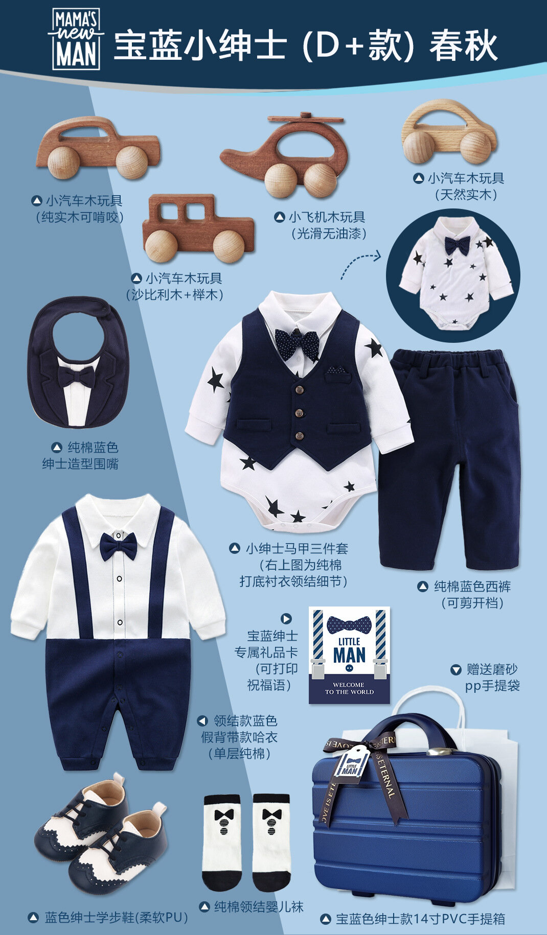 Подарочная коробка "Королевские подарки", для мальчиков, королевский синий, 4 предмета