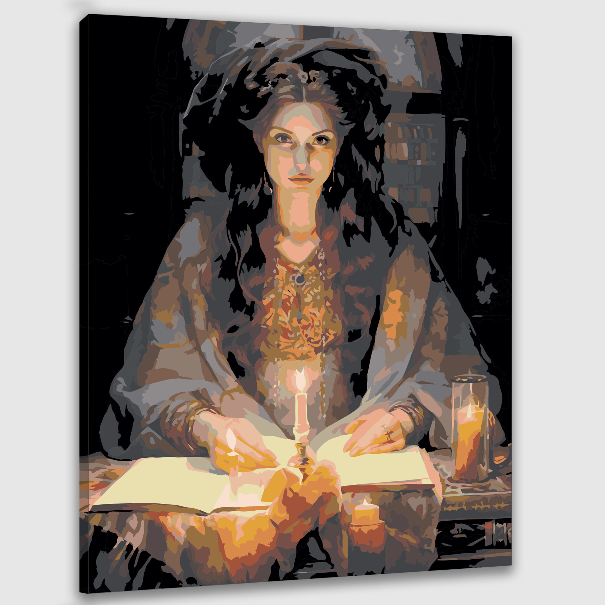 Картина по номерам 40x50 см, акварельная картина, гадалка, карта Таро, свечи, древние книги, глаза, мудрость, интуиция