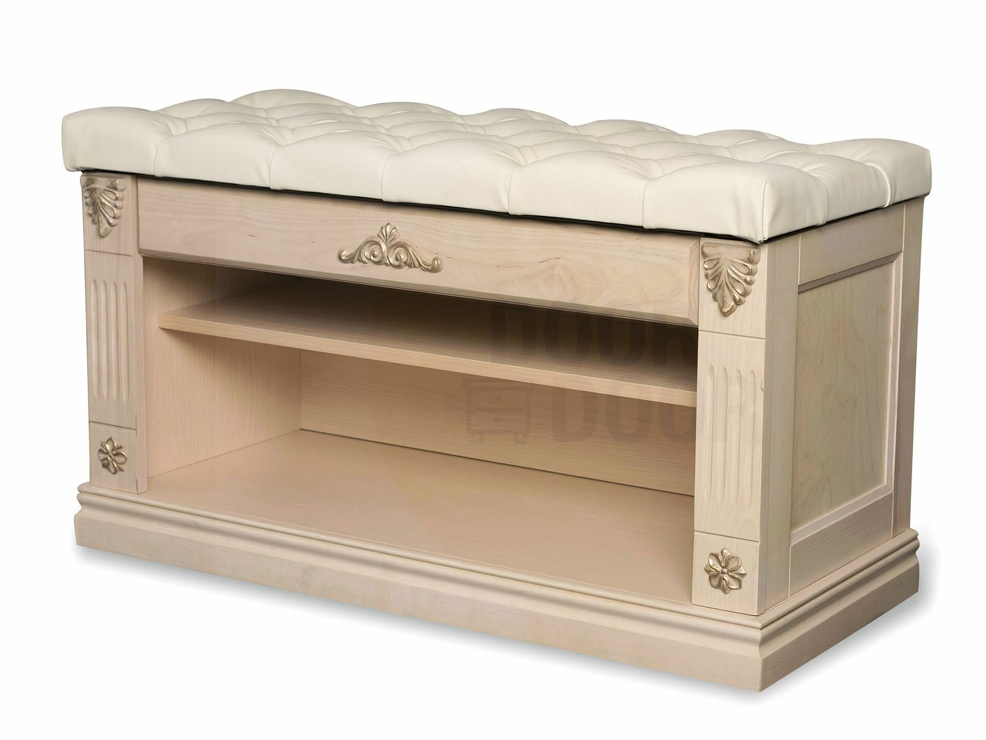 Обувница Сильвия, экокожа, молочный/белый ясень, 92x52x40 см, материал: Дерево, цвет: молочный, белый ясень.