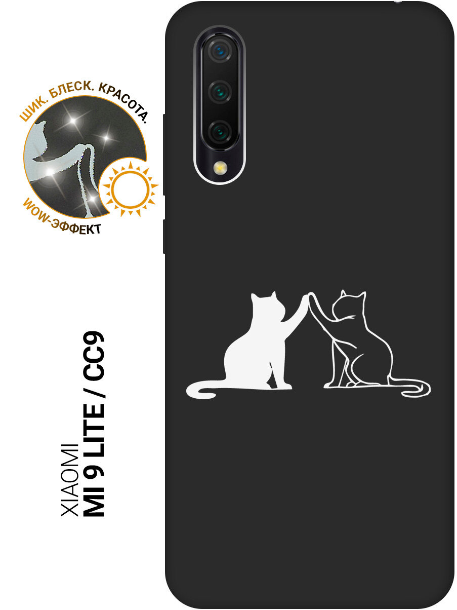 Матовый Soft Touch силиконовый чехол на Xiaomi Mi 9 Lite, CC9, Сяоми Ми 9 Лайт, Ми СС9 с 3D принтом "Cats W" черный