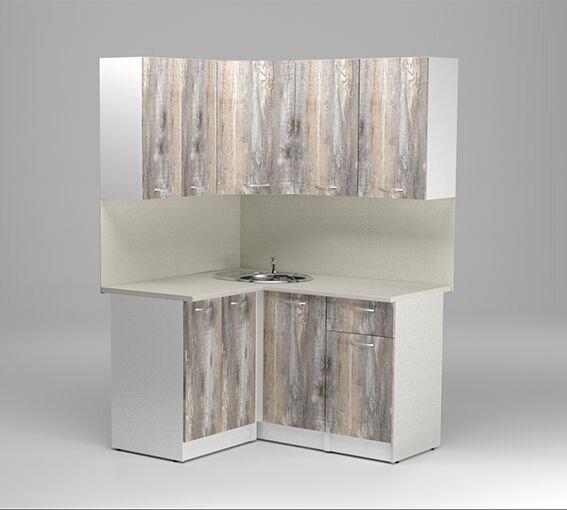 Кухонный гарнитур Арина прайм 1200*1400, Цвет Пайн экзотик, ширина 120 см * 140 см, с навесными шкафами, с выдвижными ящиками, с тумбой под мокйу