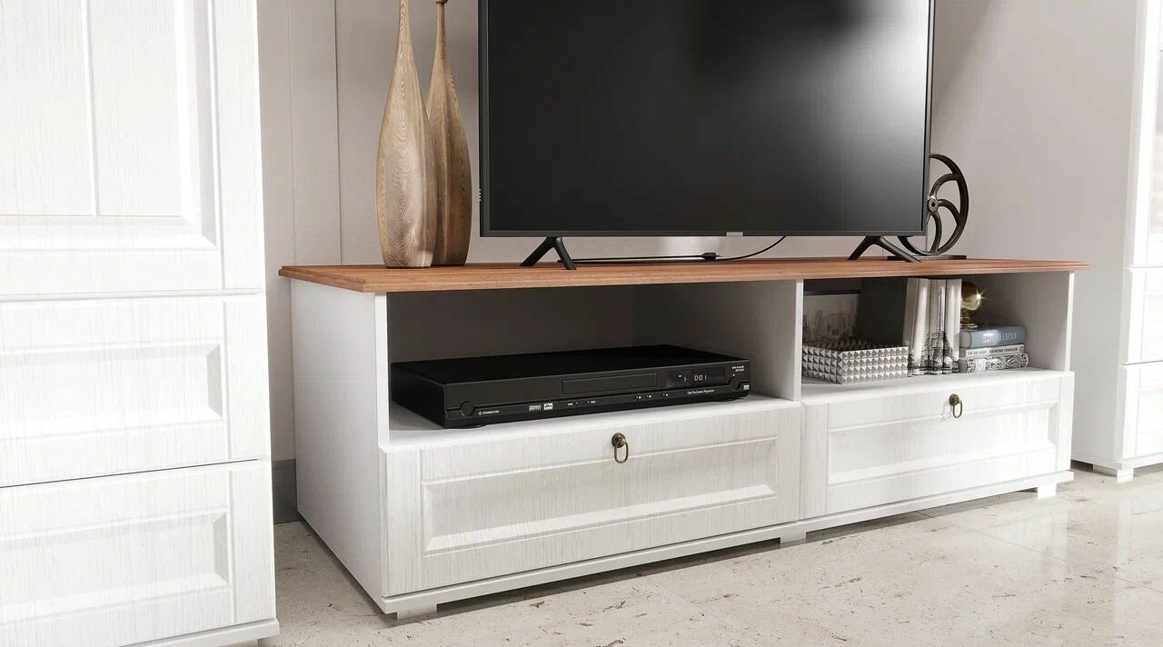 Валенсия Тумба ТВ 144 см. Белое дерево, белый