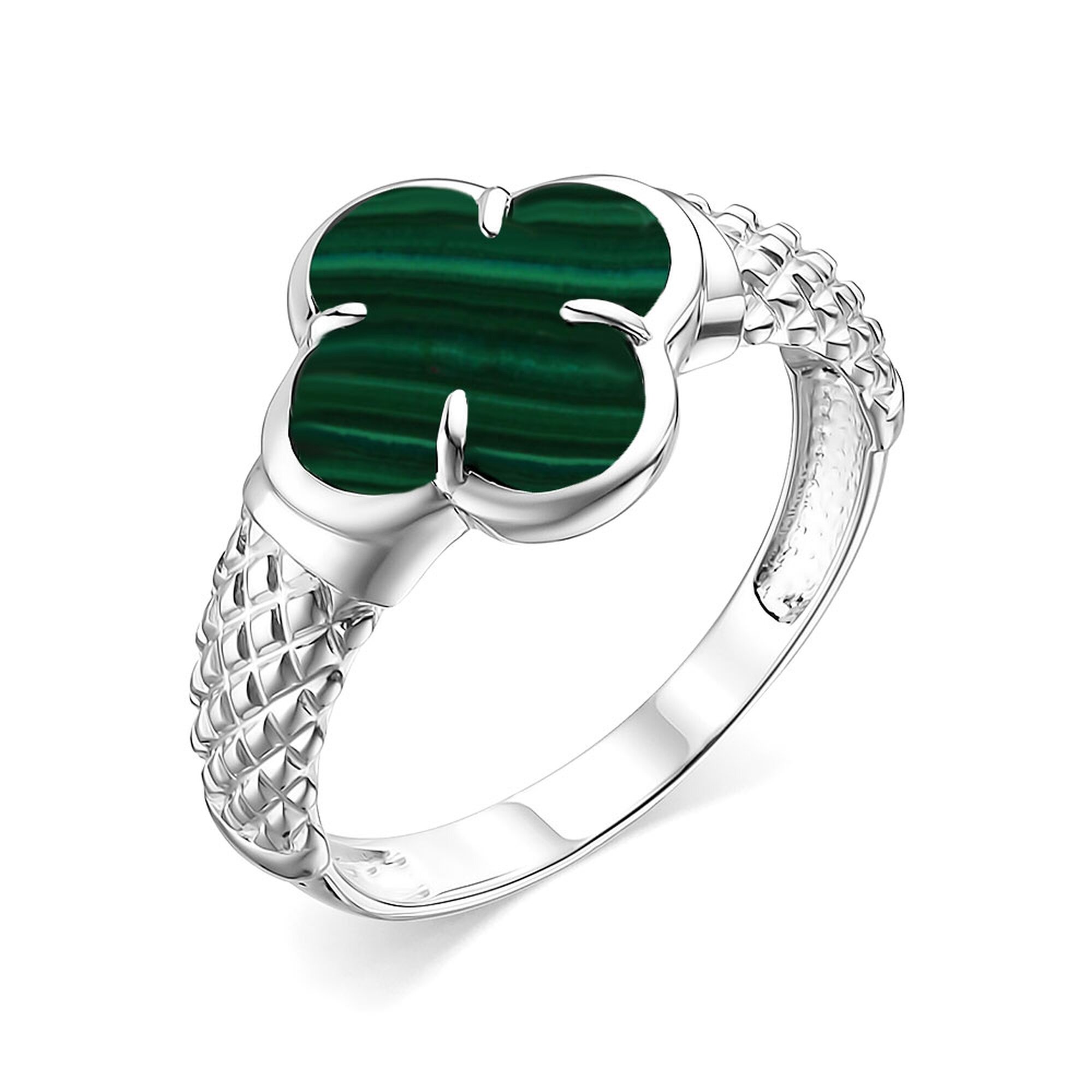 Кольцо, серебро, 925 проба, родирование, малахит