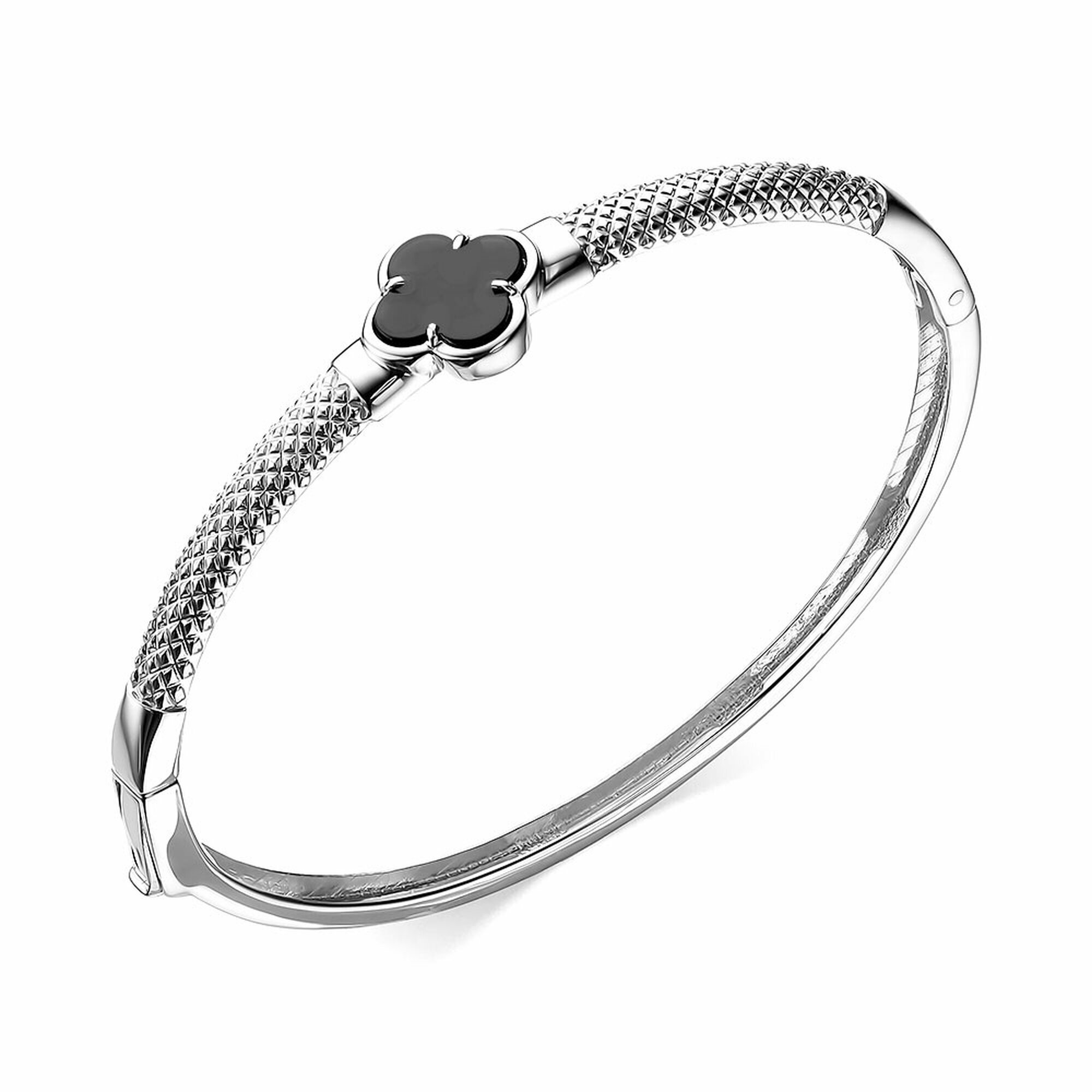 Жесткий браслет, серебро, 925 проба, родирование, оникс