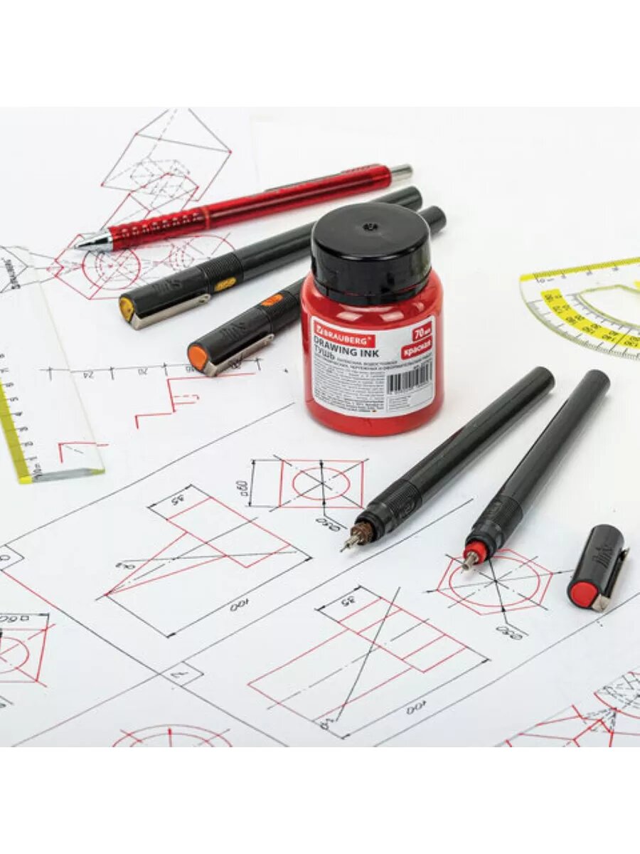 Тушь чертежная , красная , водостойкая, латексная .