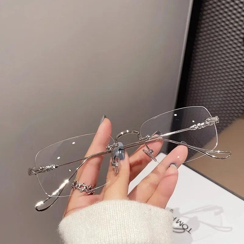 MOONBIFFY квадратные очки без оправы серебристые серебристый, Anti Blue Light 0