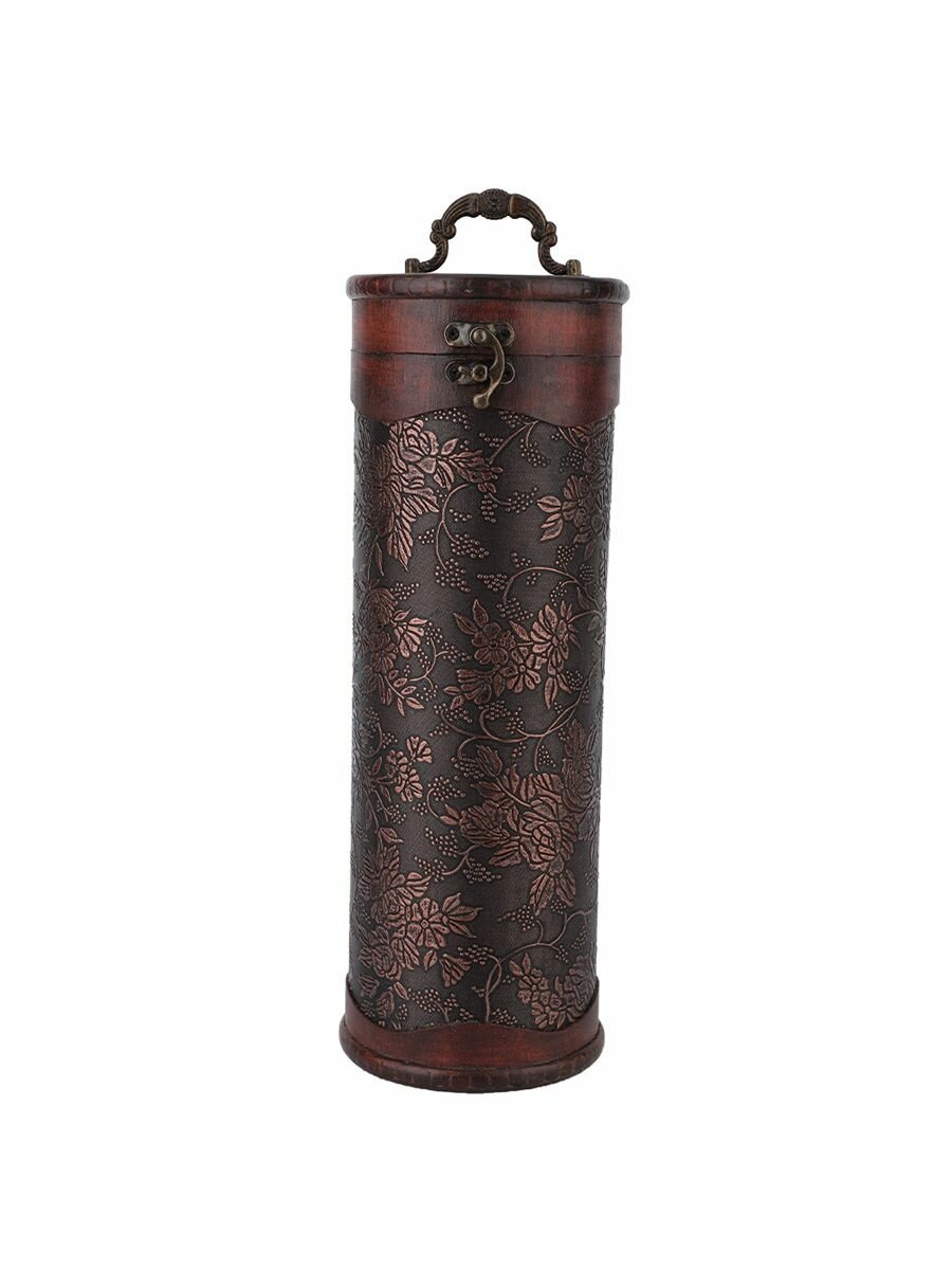 Винтажная коробка для хранения красного вина с ручкой, портативная круглая деревянная подарочная коробка для одной бутылки, деревянная подарочная коробка для вина в стиле ретро