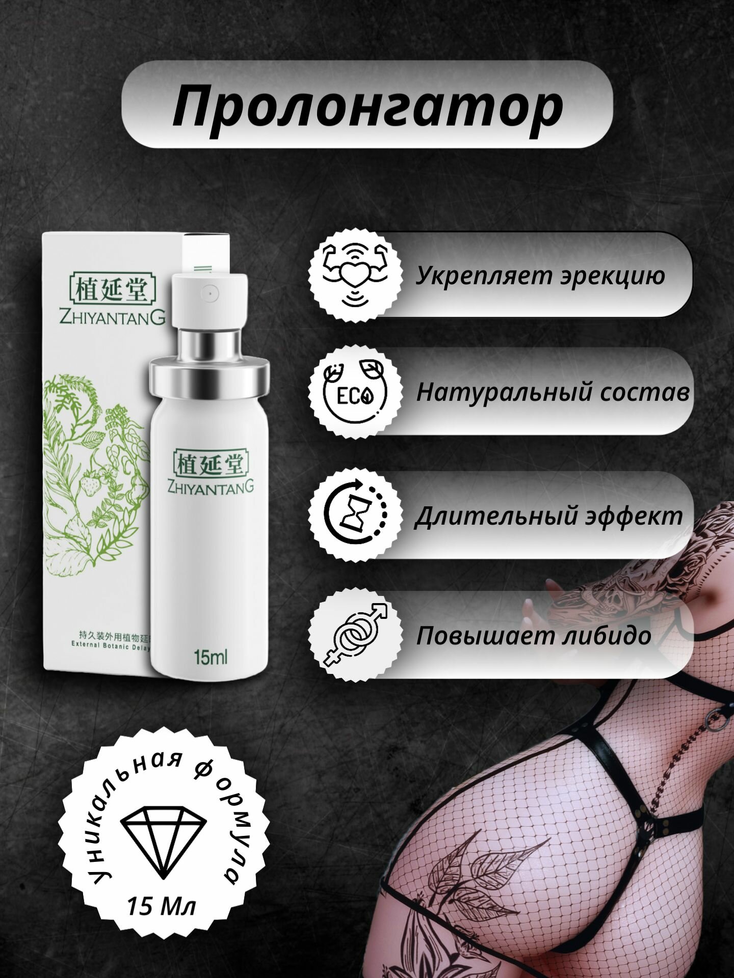 Пролонгатор, спрей, для анального и вагинального секса, для него, 15мл