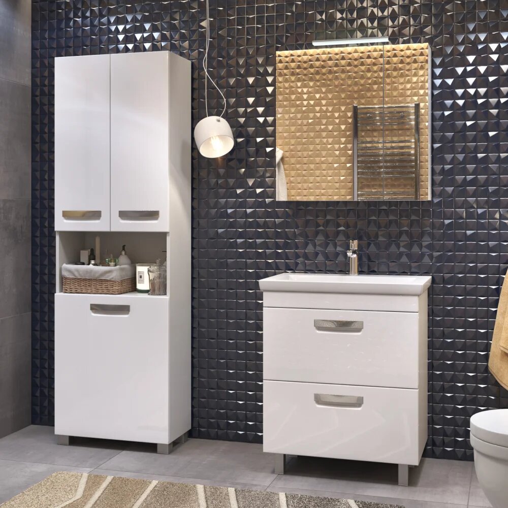 Мебель для ванной комнаты Vigo Plaza 60 напольная, 2 ящика, белая, раковина Como 60
