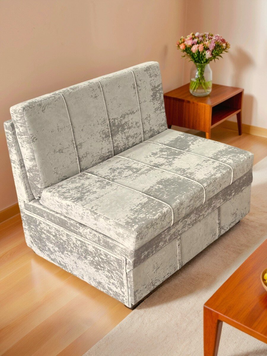 Диван-кровать "Престиж 120", без подлокотников, выкатной, с ящиком для белья, велюр, темно-бежевый