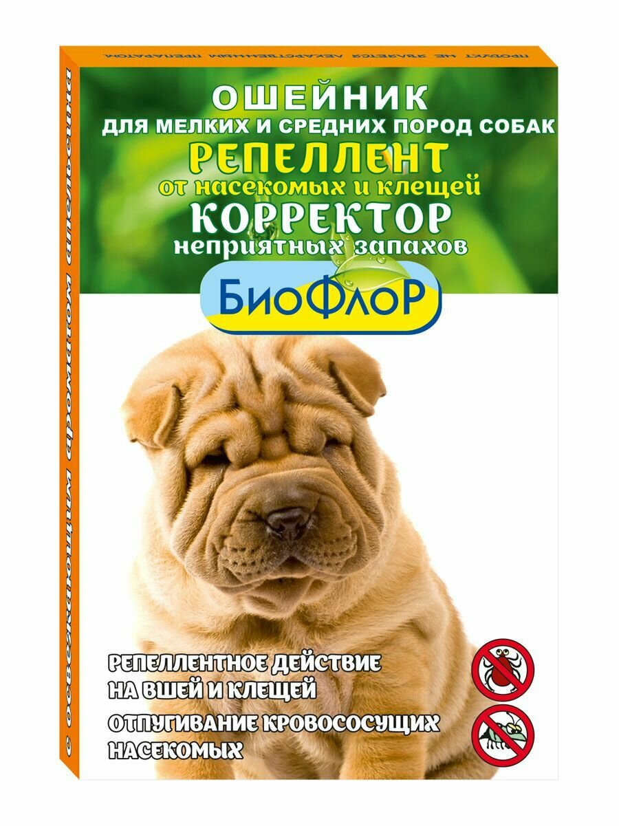 БиоФлоР Ошейник репеллентный для собак мелких и средних пород от насекомых и клещей, корректор неприятных запахов с ароматом апельсина, 40 см