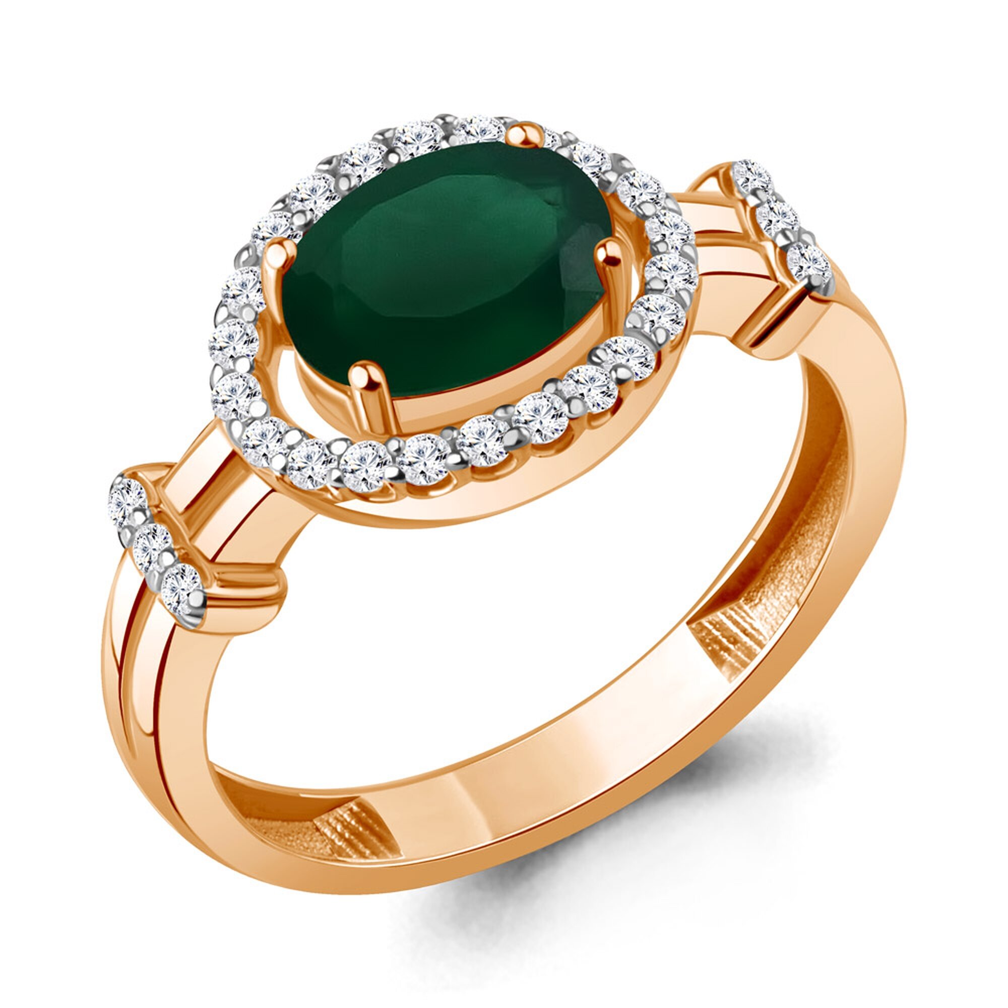 Кольцо, серебро, 925 проба, золочение, агат, фианит