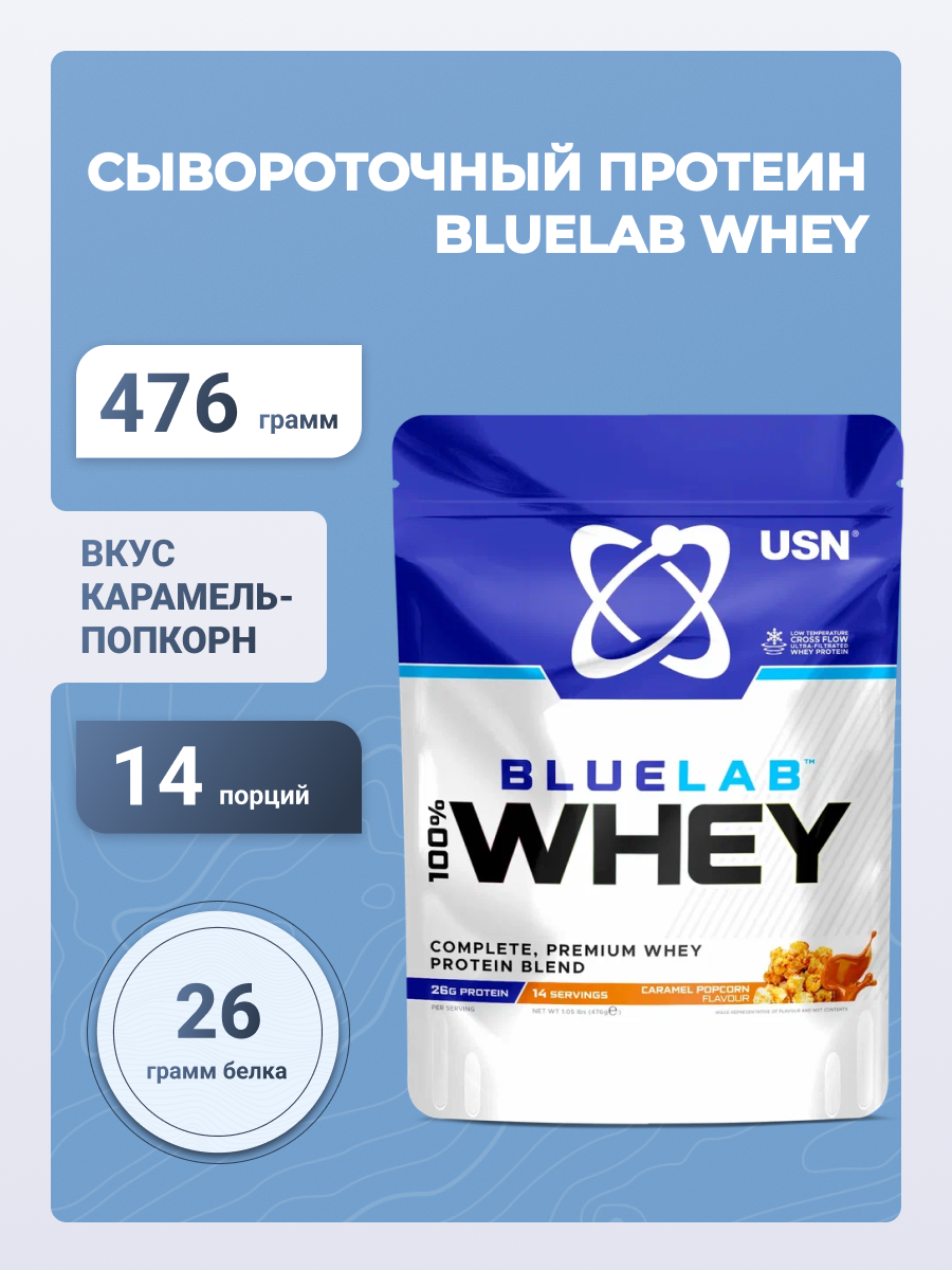 USN Blue Lab Whey 476 г Протеин со вкусом Карамель-Попкорн