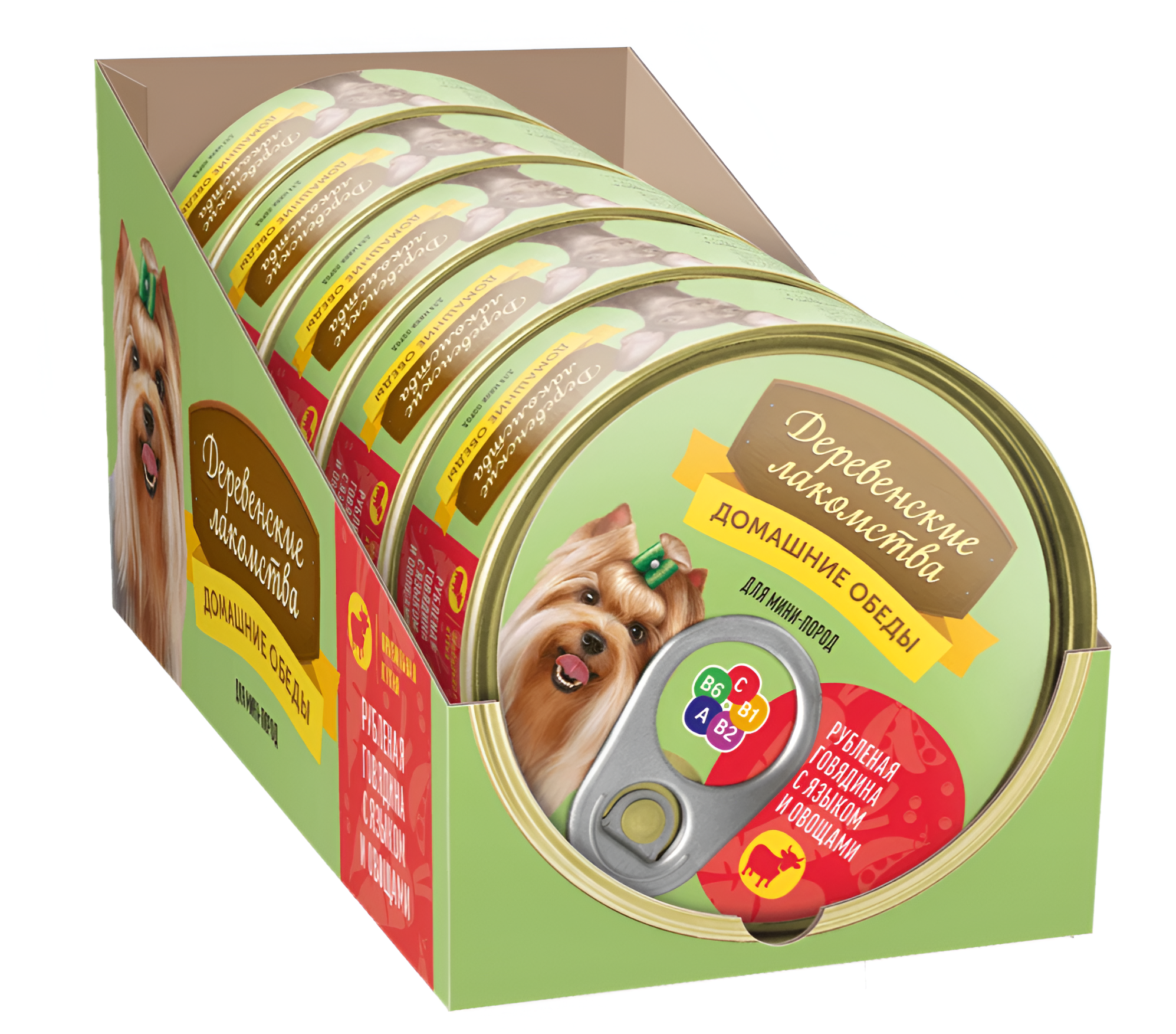 Деревенские лакомства 100 г домашние обеды для мини пород рубленая говядина с языком и овощами консервы 1х5