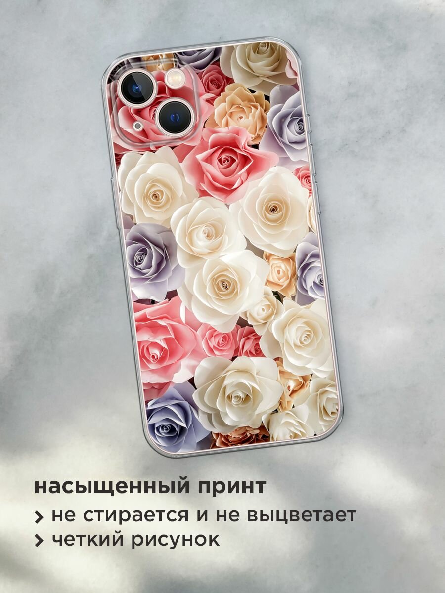 Чехол на Apple iPhone 13 / Айфон 13 с принтом "Пастельные розы" — фото 1