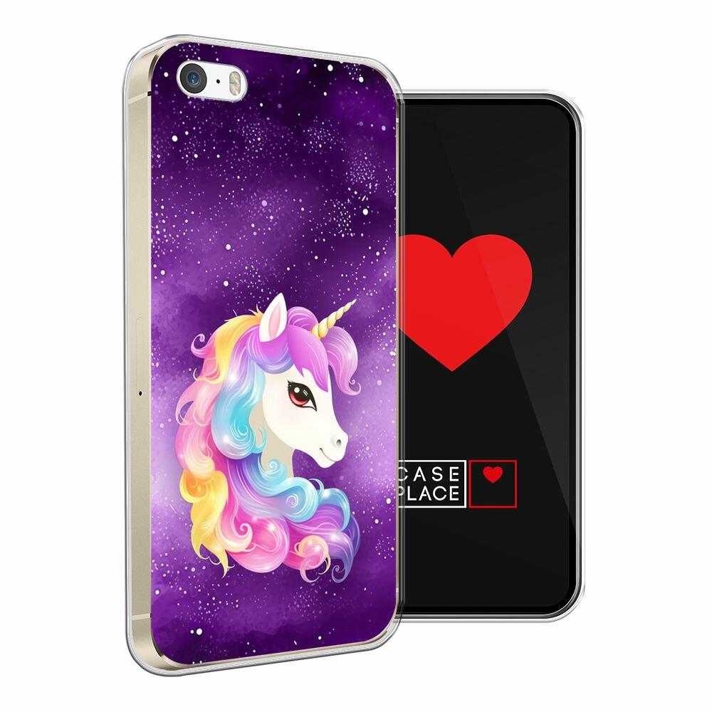 Чехол на Apple iPhone 5/5S/SE / Айфон 5/5S/SE с принтом "Кудрявый единорог" — фото 1