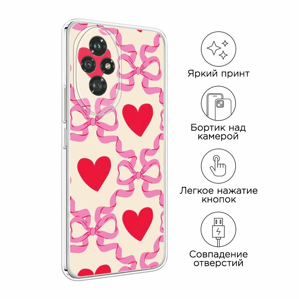 Чехол на Honor 200 / Хонор 200 с принтом "Hearts and ribbons 1 - 14 февраля" — фото 1
