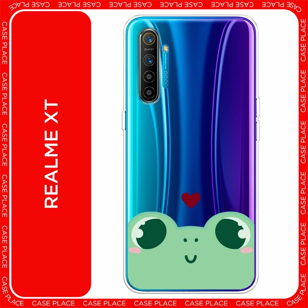 Чехол на Realme XT / Реалми XT с принтом "Влюблённая лягушка - 14 февраля", прозрачный