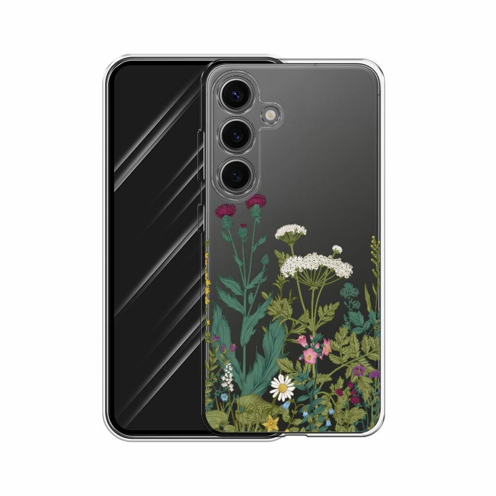 Чехол на Samsung Galaxy S25 / Самсунг S25 с принтом "Дикие полевые цветы", прозрачный — фото 1