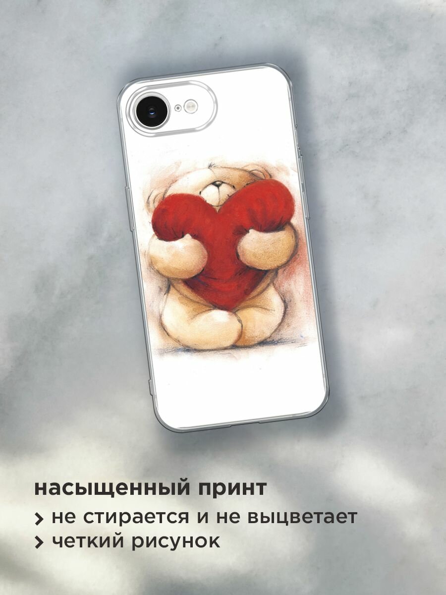 Чехол на Apple iPhone 16e/17e / Айфон 16е/17e с принтом "Мишка с сердцем 1" — фото 1