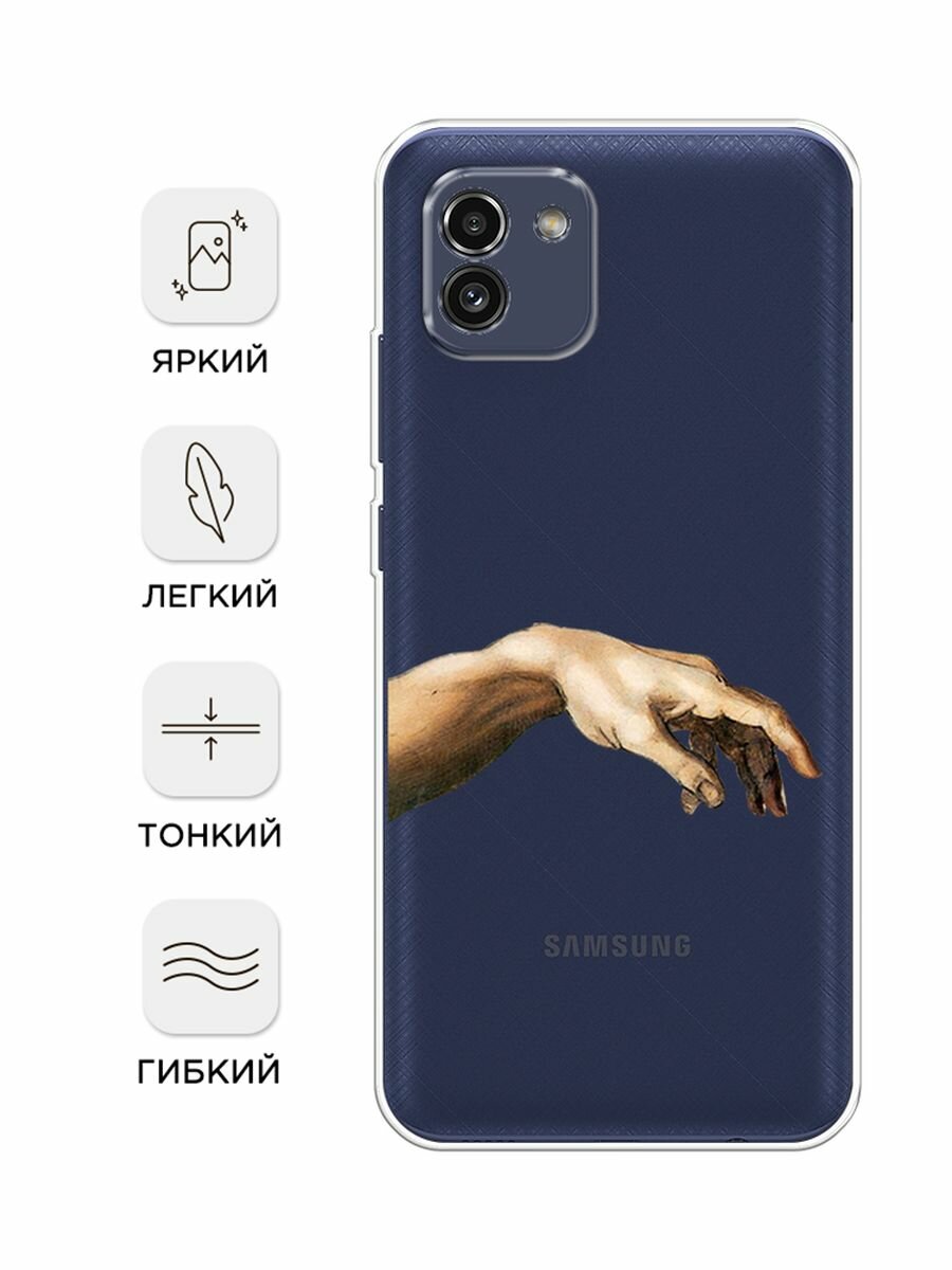 Чехол на Samsung Galaxy A03 / Самсунг Галакси А03 с принтом Creazione di Adamo 1, прозрачный — фото 1