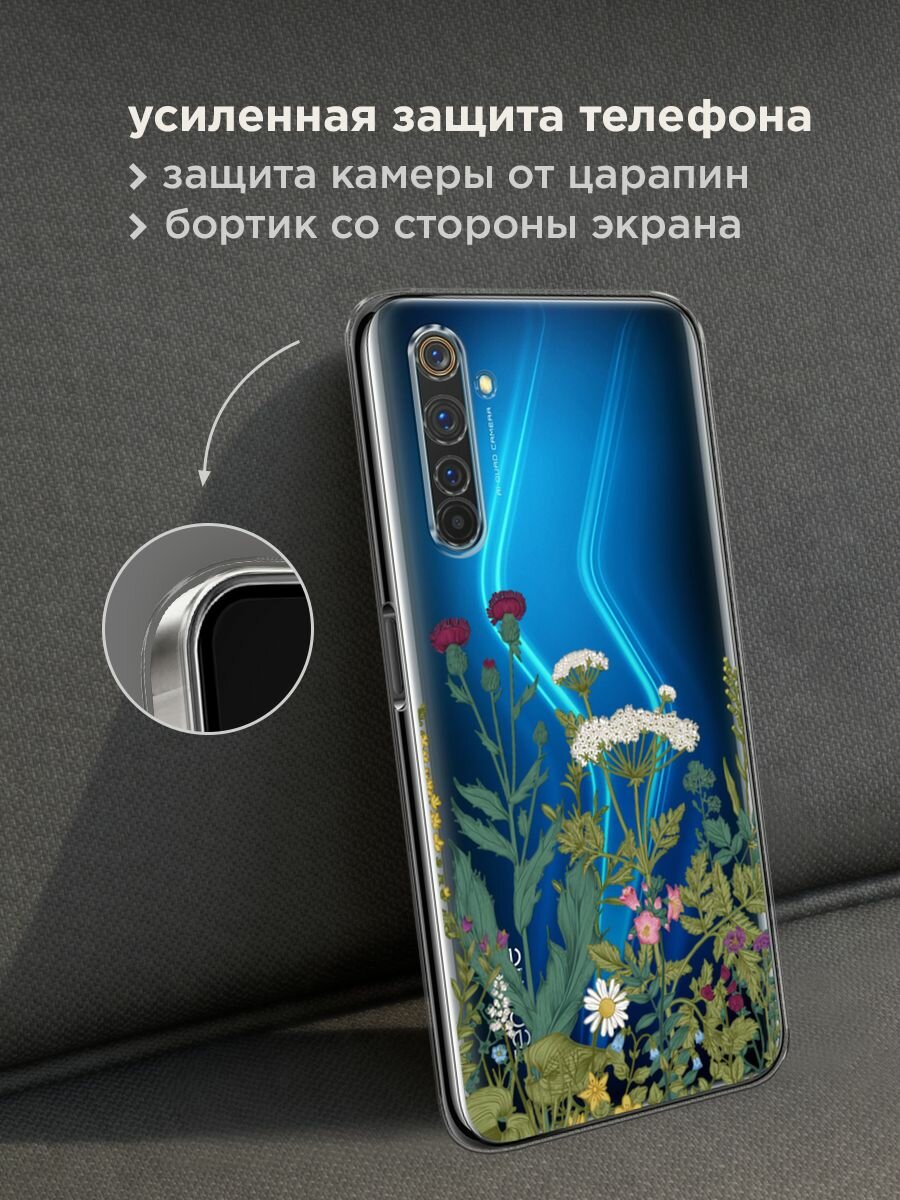 Чехол на Realme 6 Pro / Реалми 6 Про с принтом "Дикие полевые цветы", прозрачный — фото 1