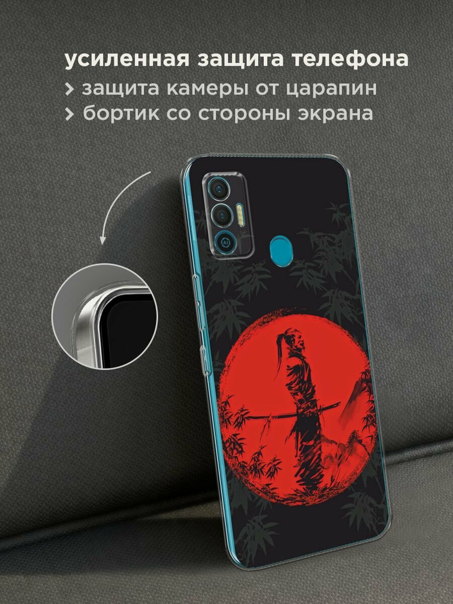 Чехол на Tecno Spark 7 / Техно Спарк 7 с принтом "Самурай на красном фоне" — фото 1