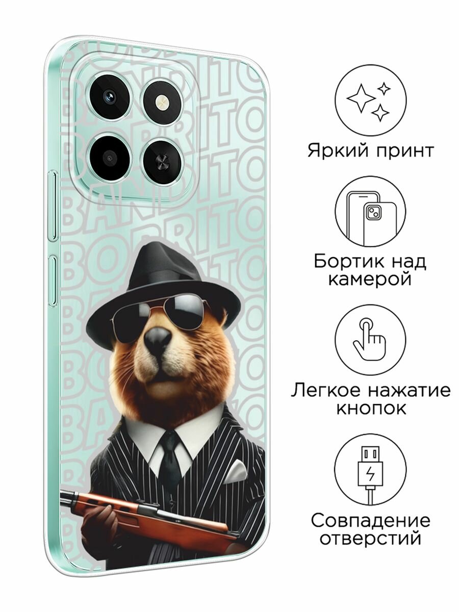 Чехол на Honor X6c / Хонор X6c с принтом "Бобрито бандито 2", прозрачный — фото 1