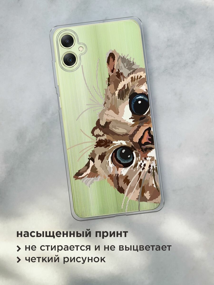 Чехол на Samsung Galaxy A06 / Самсунг Галакси А06 с принтом "Любопытный кот", прозрачный — фото 1