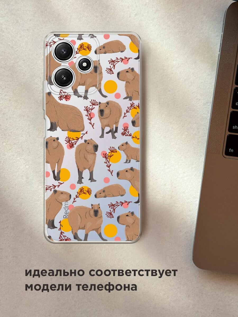 Чехол на Xiaomi Redmi 12 / Сяоми Редми 12 с принтом "Капибара паттерн", прозрачный — фото 1