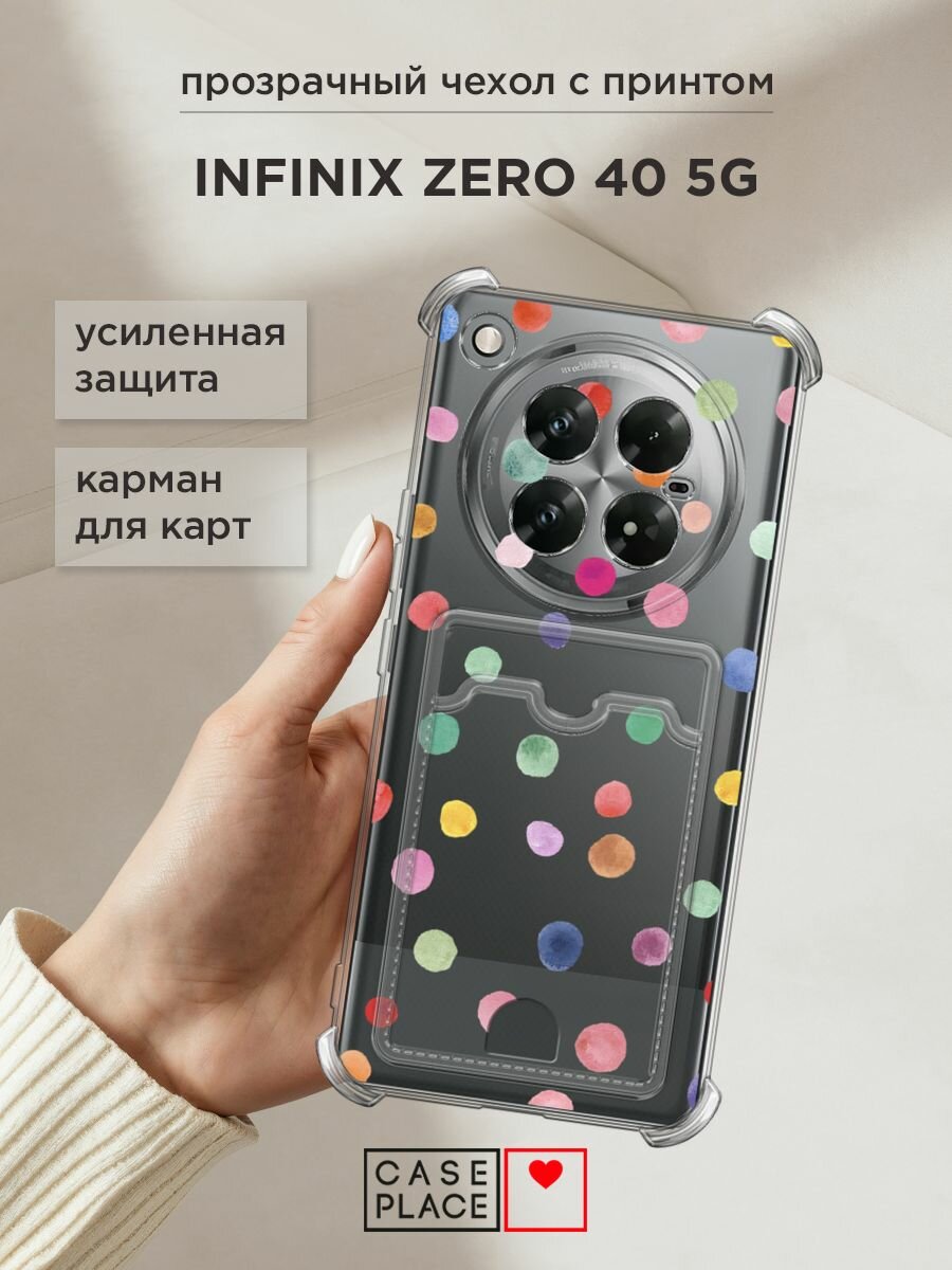 Чехол на Infinix Zero 40 5G (Инфиникс Зеро 40 5G) с картой и принтом "Нарисованное конфетти"