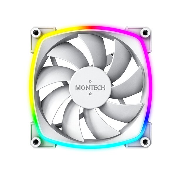 Вентилятор для корпуса Montech AX120 PWM White / 120mm, 4pin PWM, 3pin ARGB, 800-1600RPM, 59.0CFM, 27.0dBA, Rifle bearing / AX120W