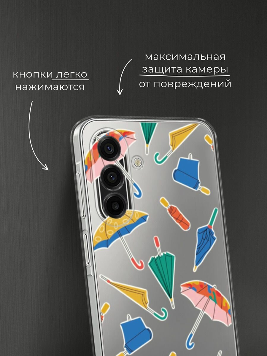 Чехол на Samsung Galaxy A17/A18 / Самсунг А17/А18 с принтом "Зонты паттерн", прозрачный — фото 1