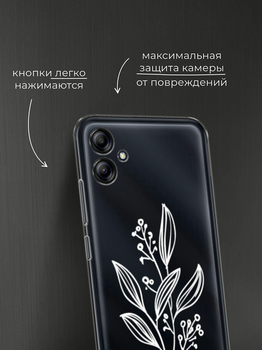 Чехол на Samsung Galaxy A04e / Самсунг A04e с принтом "Ветка с листочками и цветами", прозрачный — фото 1