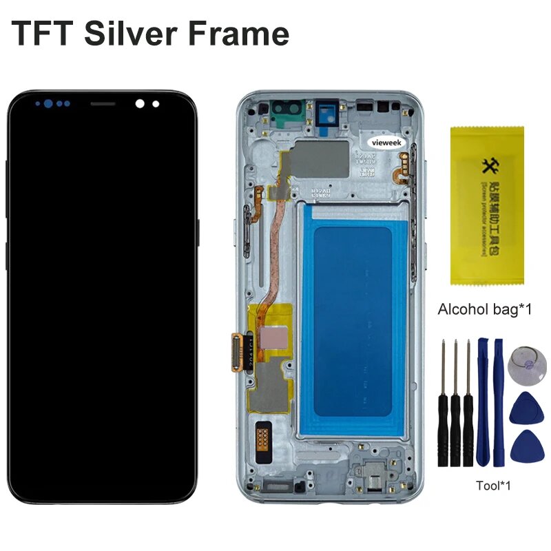 TFT-экран для Samsung Galaxy S8, ЖК-дисплей, дигитайзер сенсорного экрана с рамкой для Samsung Galaxy S8 G950F, ЖК-дисплей Sivler With Frame