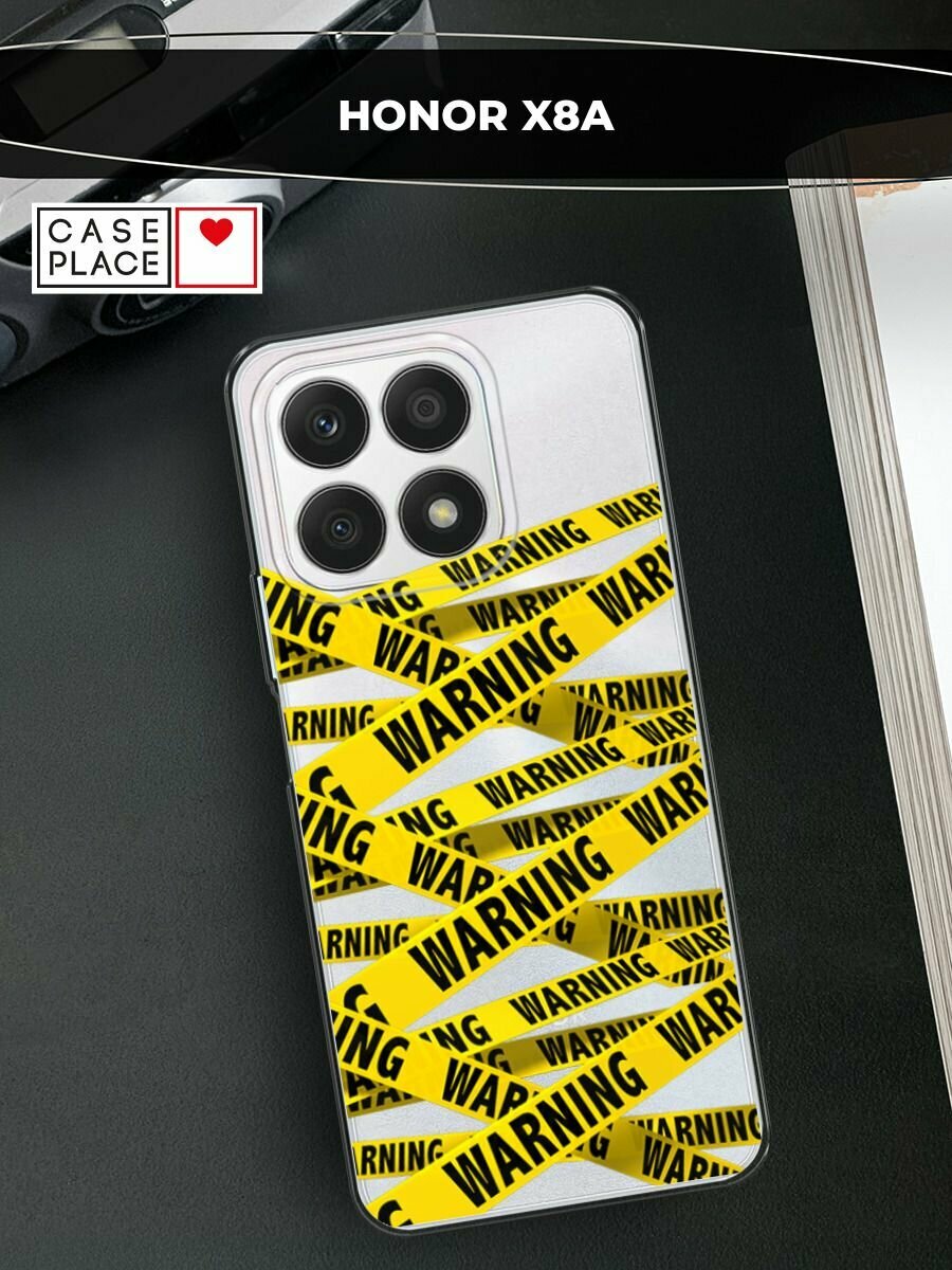 Чехол на Honor X8A / Хонор X8A с принтом "Warning!", прозрачный