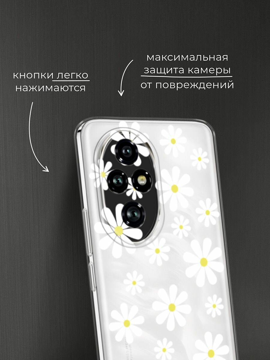 Чехол на Honor 200 Pro / Хонор 200 Про с принтом "Большие ромашки", прозрачный — фото 1