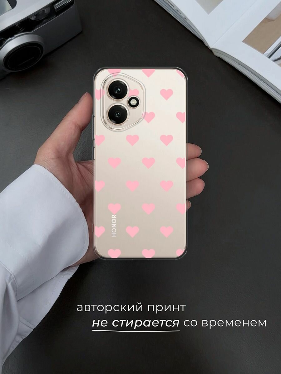 Чехол на Honor 400 / Хонор 400 с принтом "Паттерн нежные сердечки 2", прозрачный — фото 1