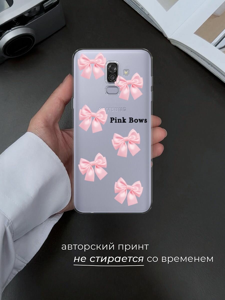 Чехол на Samsung Galaxy J8 / Самсунг Галакси Джей 8 с принтом "Pink Bows", прозрачный — фото 1